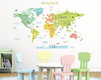 Decowall DLT-1615 Animal World Map Wall Stickers | Etsy UK