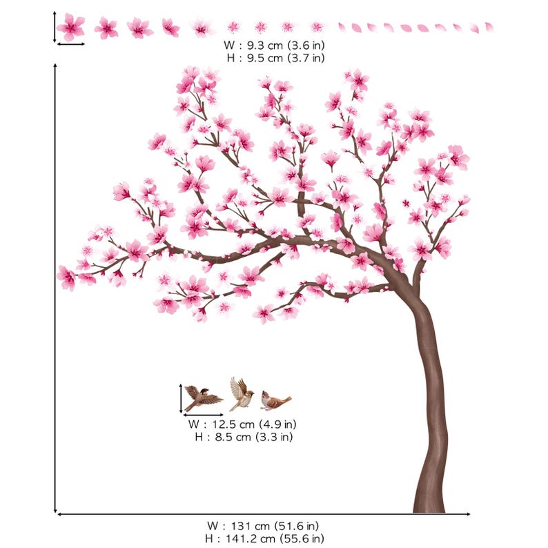 DECOWALL Cherry Blossom Tree Wall Art Prints – Pink Flower Branch ...