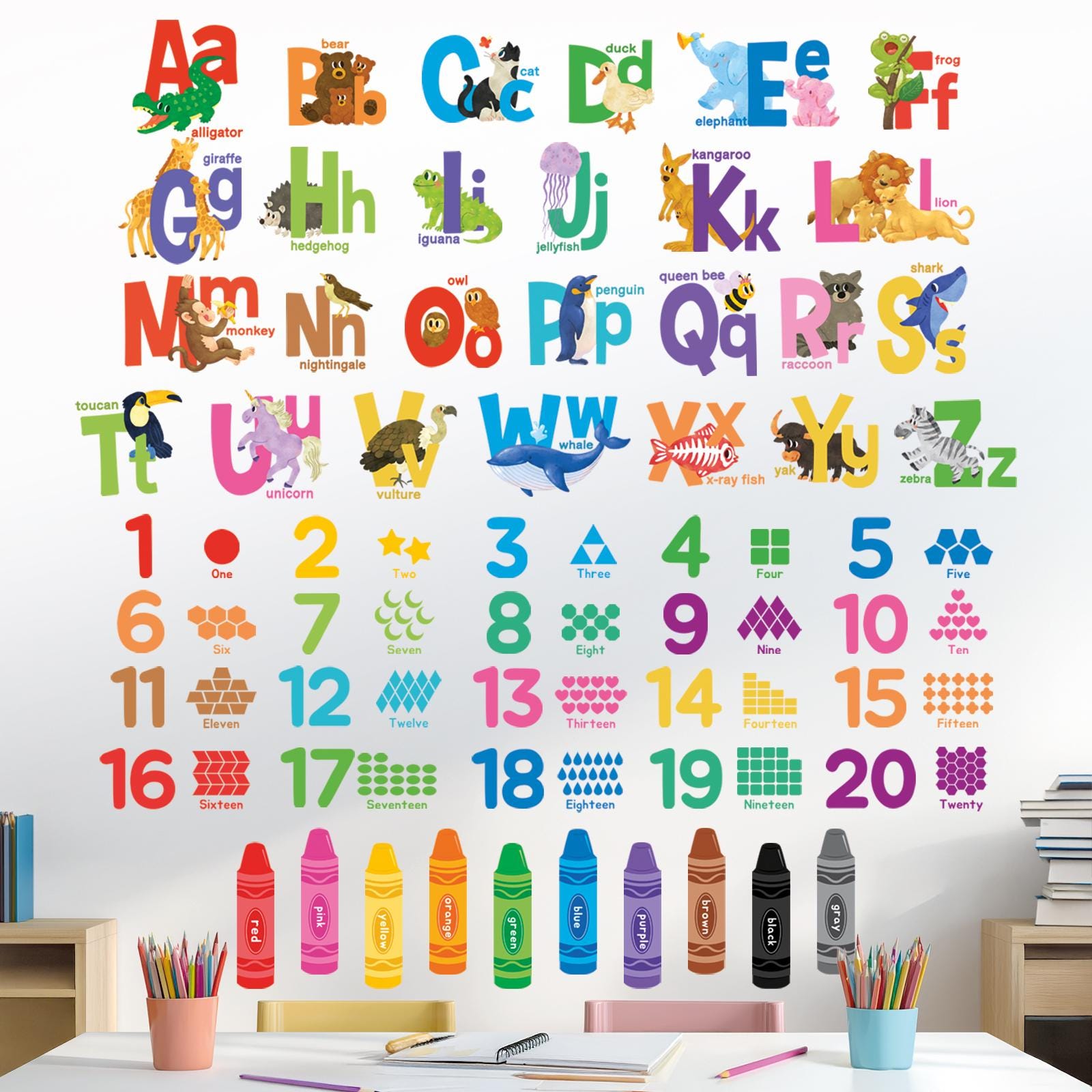 DECOWALL Animal Alphabet and Numbers Wall Art Prints – Educational ABC ...