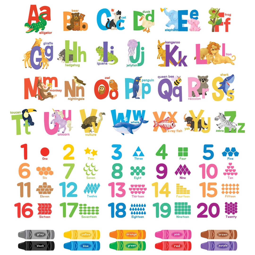 DECOWALL Animal Alphabet and Numbers Wall Art Prints – Educational ABC ...