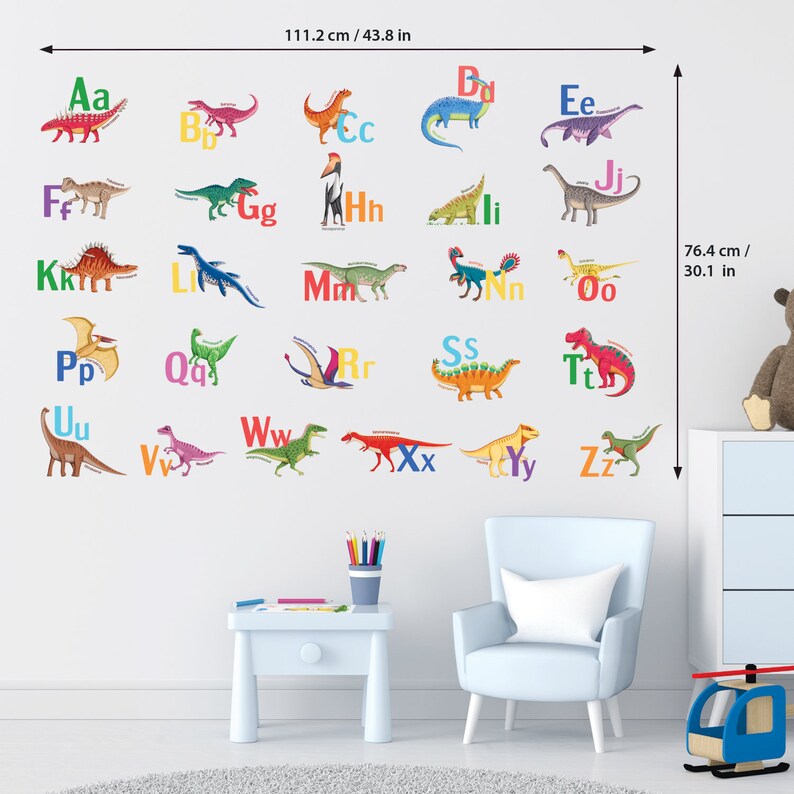 DECOWALL Dinosaur Alphabet Wall Art Prints – Colourful ABC Dinosaur ...