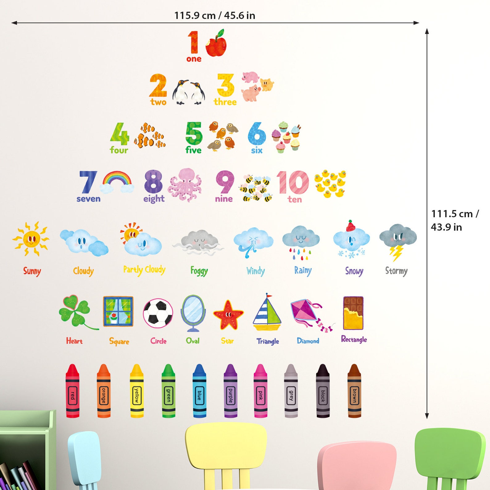 DECOWALL DSL-8056 Leaning Number Color Weather Shape Wall Stickers - Etsy