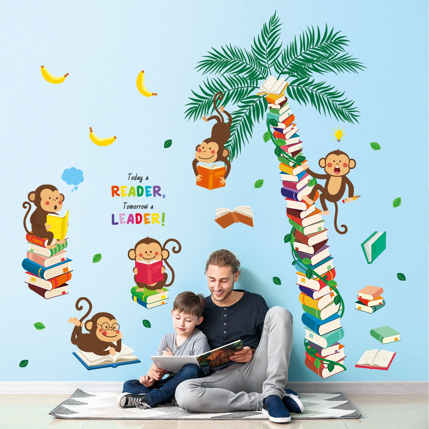 DECOWALL DS9-8065 Monkey Tree Books Wall Stickers - Etsy