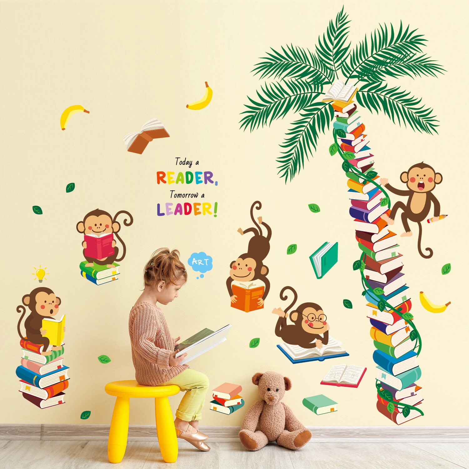 DECOWALL DS9-8065 Monkey Tree Books Wall Stickers - Etsy