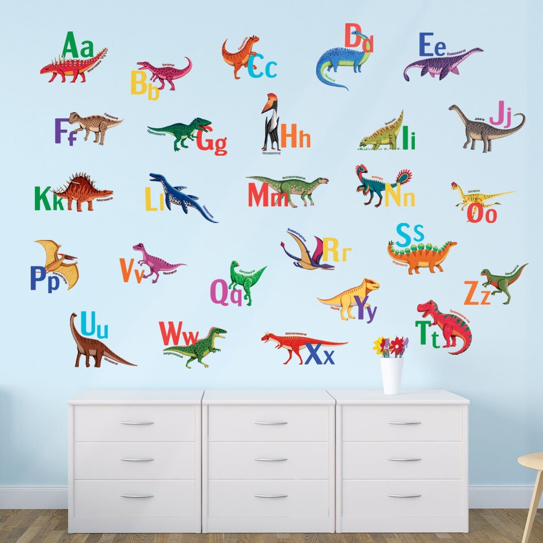 DECOWALL Dinosaur Alphabet Wall Art Prints – Colourful ABC Dinosaur ...