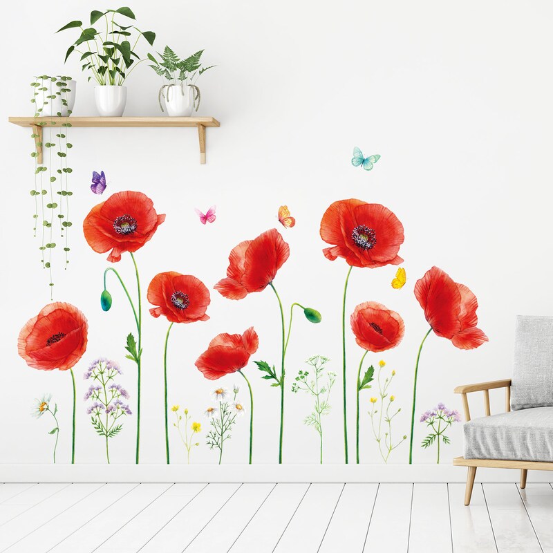 Poppy Flower Wall Decal - Etsy