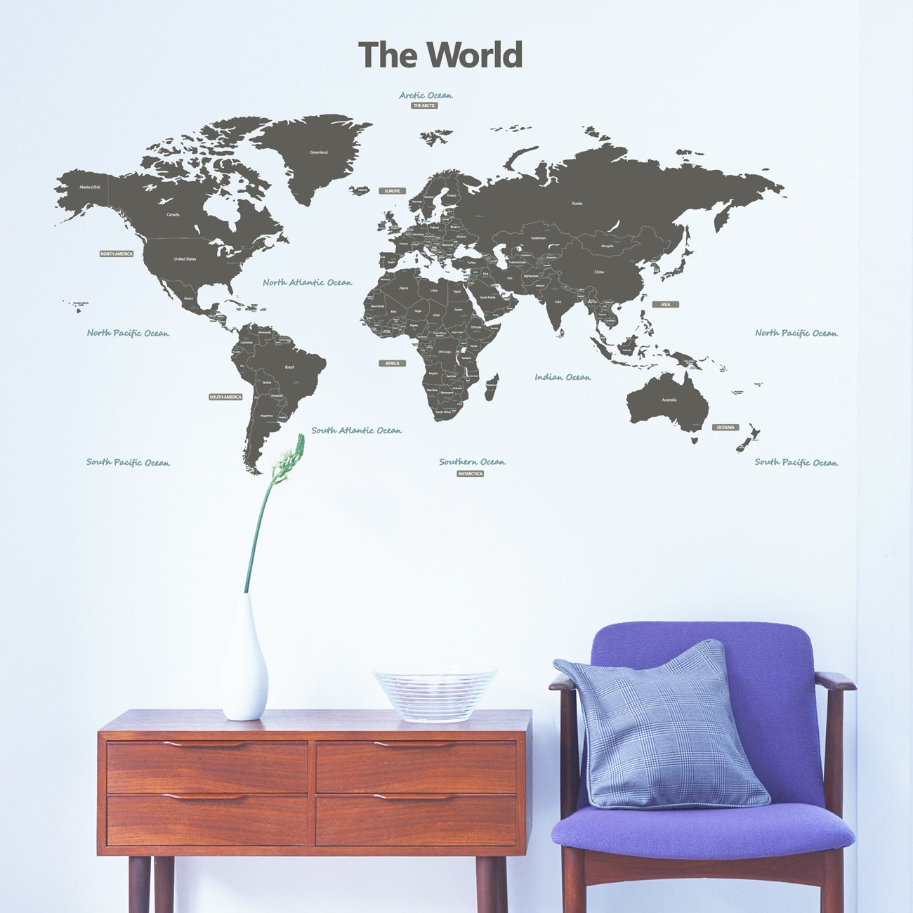 Decowall DLT-1609G the World Large Wall Stickers - Etsy