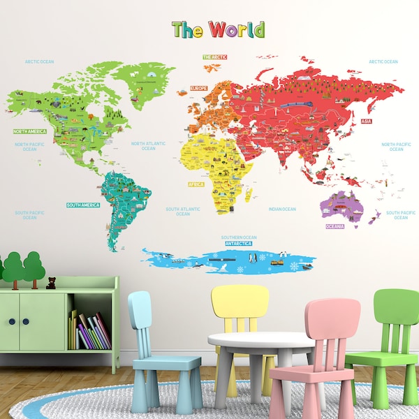 Large World Map Wall Stickers - Etsy
