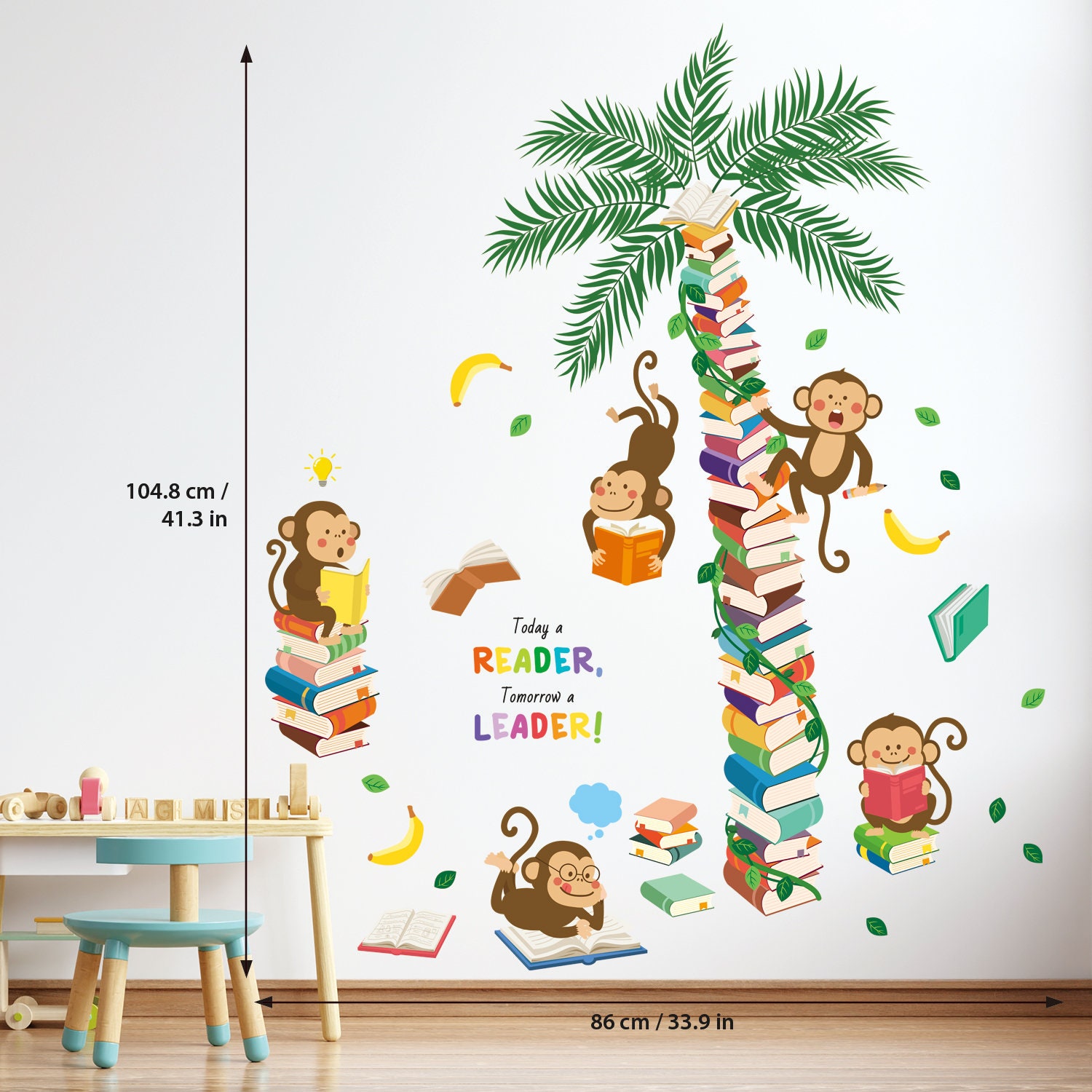 DECOWALL DS9-8065 Monkey Tree Books Wall Stickers - Etsy