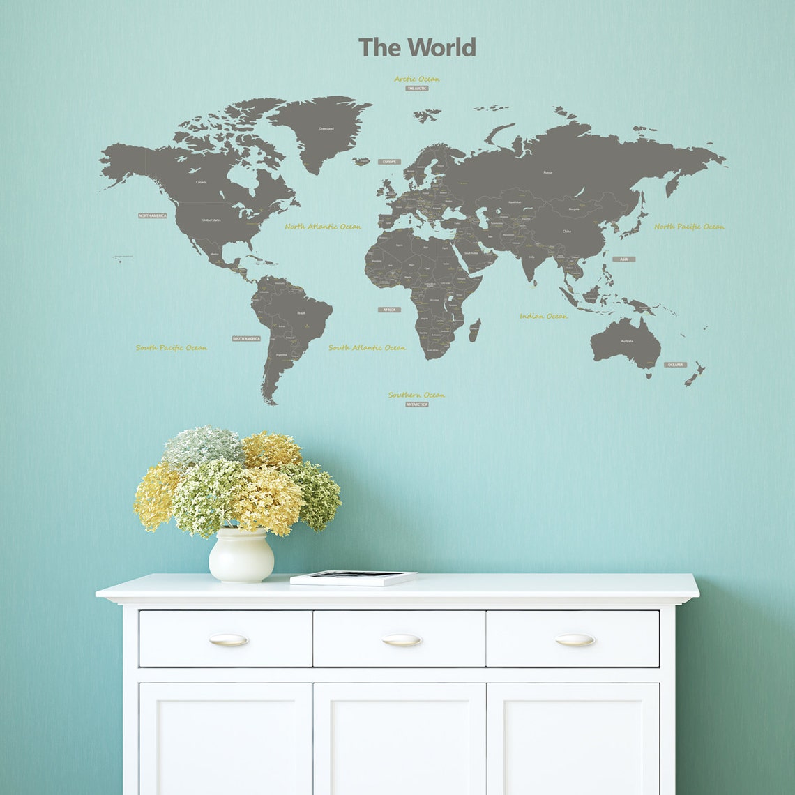 Decowall DL-1509G the World Wall Stickers | Etsy
