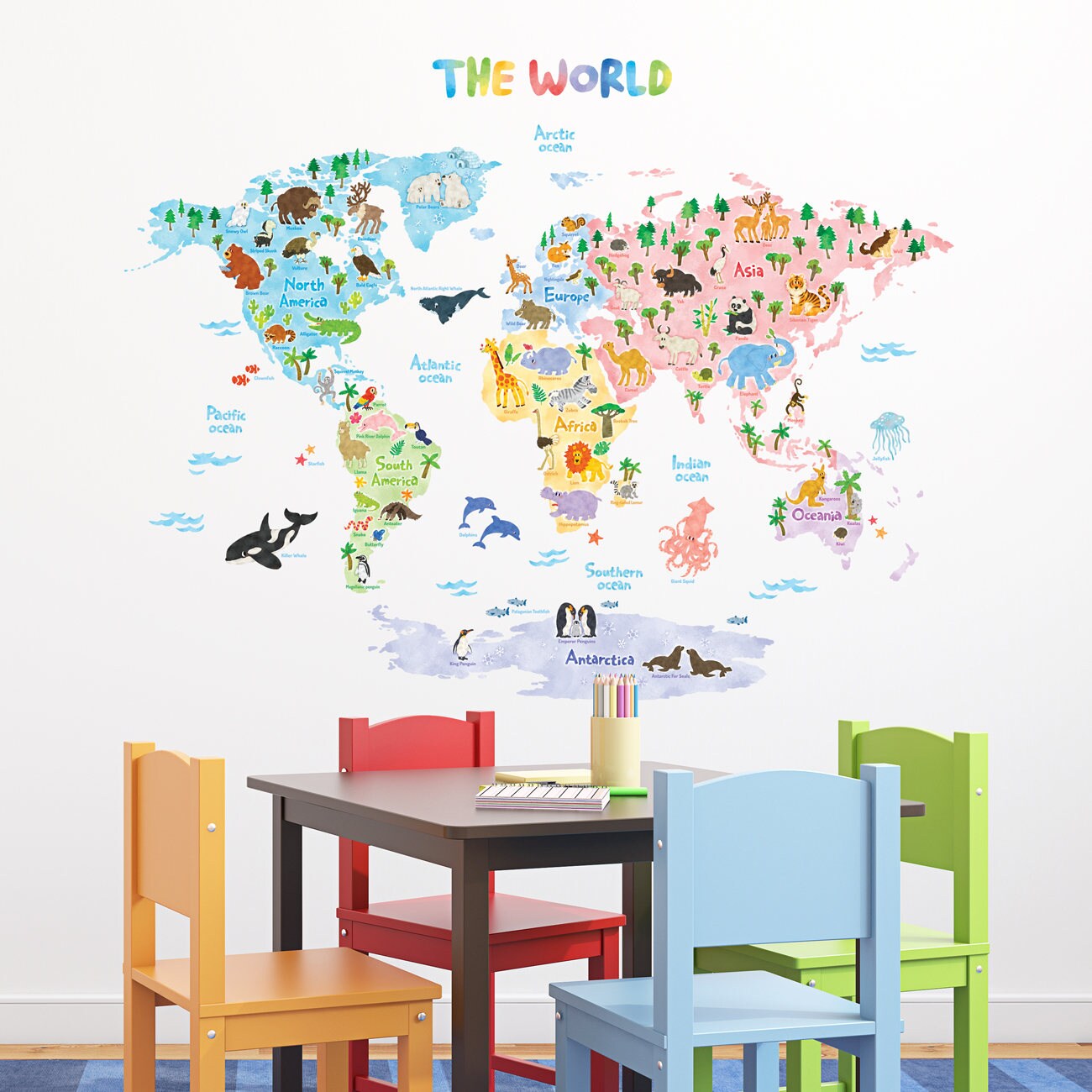 Decowall DLT-1615 Animal World Map Wall Stickers - Etsy UK