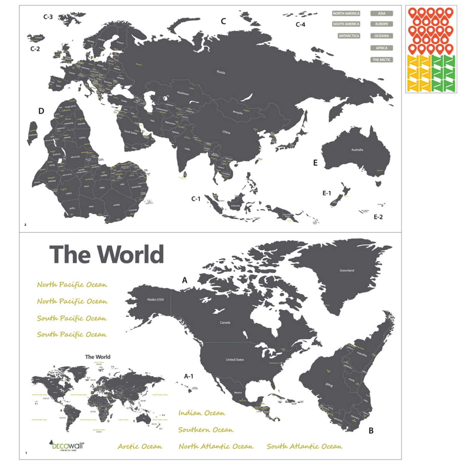 Decowall DL-1509G the World Wall Stickers - Etsy