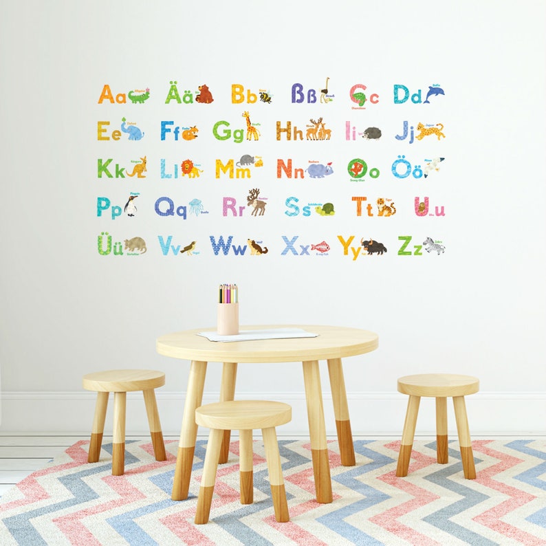 DECOWALL DW-1808DE Watercolour Animal German Alphabet Wall - Etsy