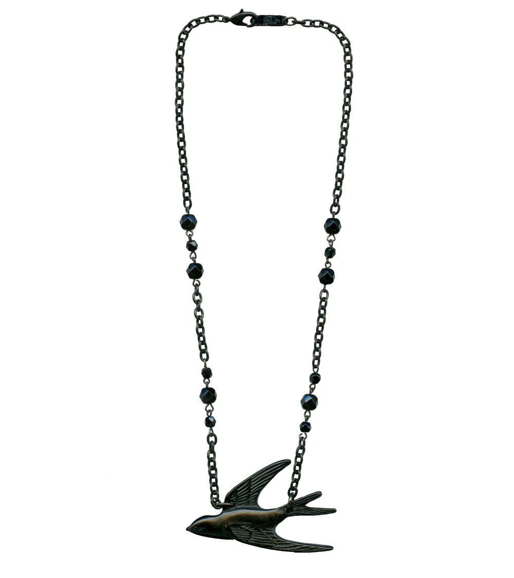 Small Jet Black Swallow Necklace-retro Style Necklace-rtn155 - Etsy
