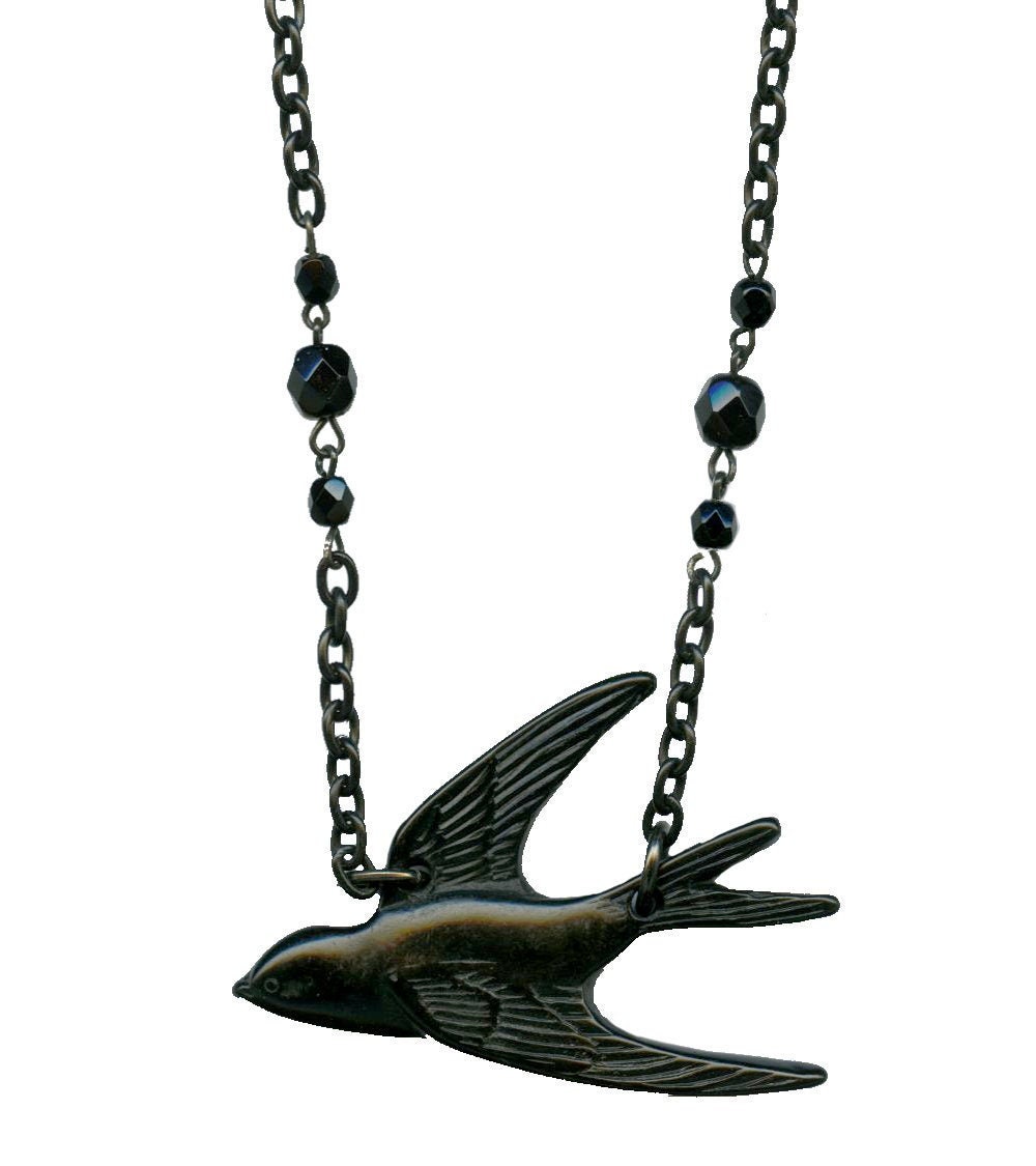 Small Jet Black Swallow Necklace-retro Style Necklace-rtn155 - Etsy