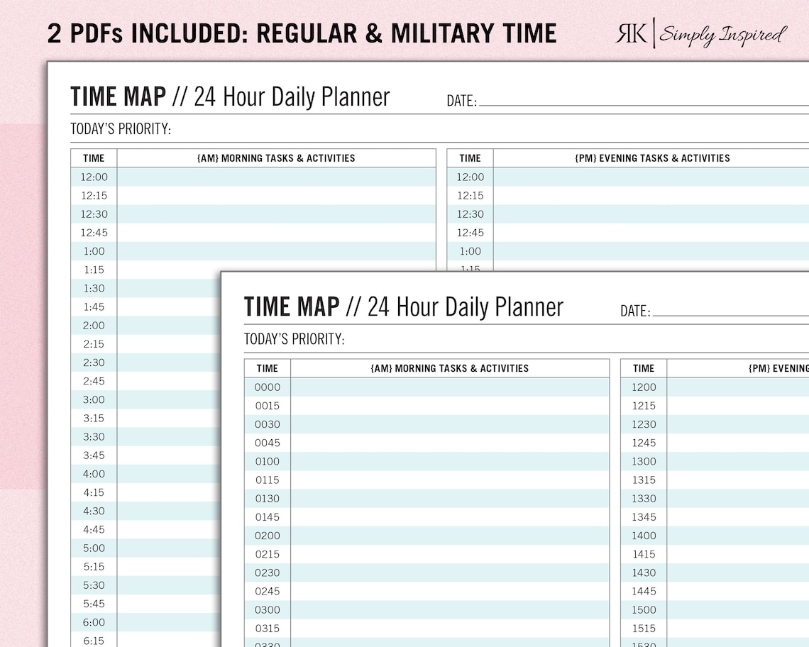Time Map Daily Planner Printable Download 24 Hour Planner - Etsy