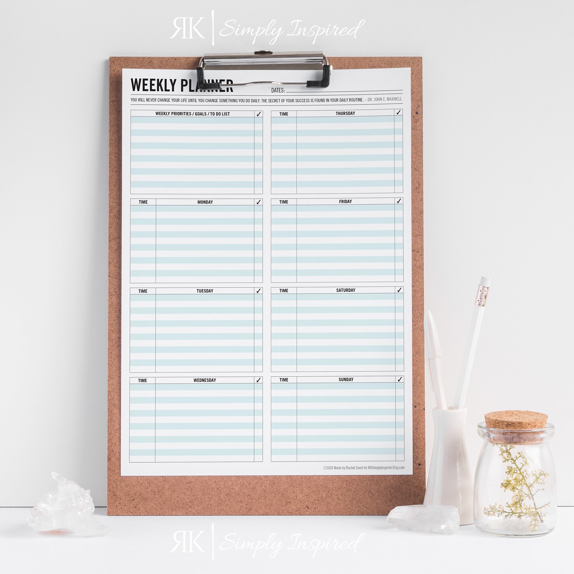 Weekly Planner Printable Download 7 Day Planner Productivity Planner to ...