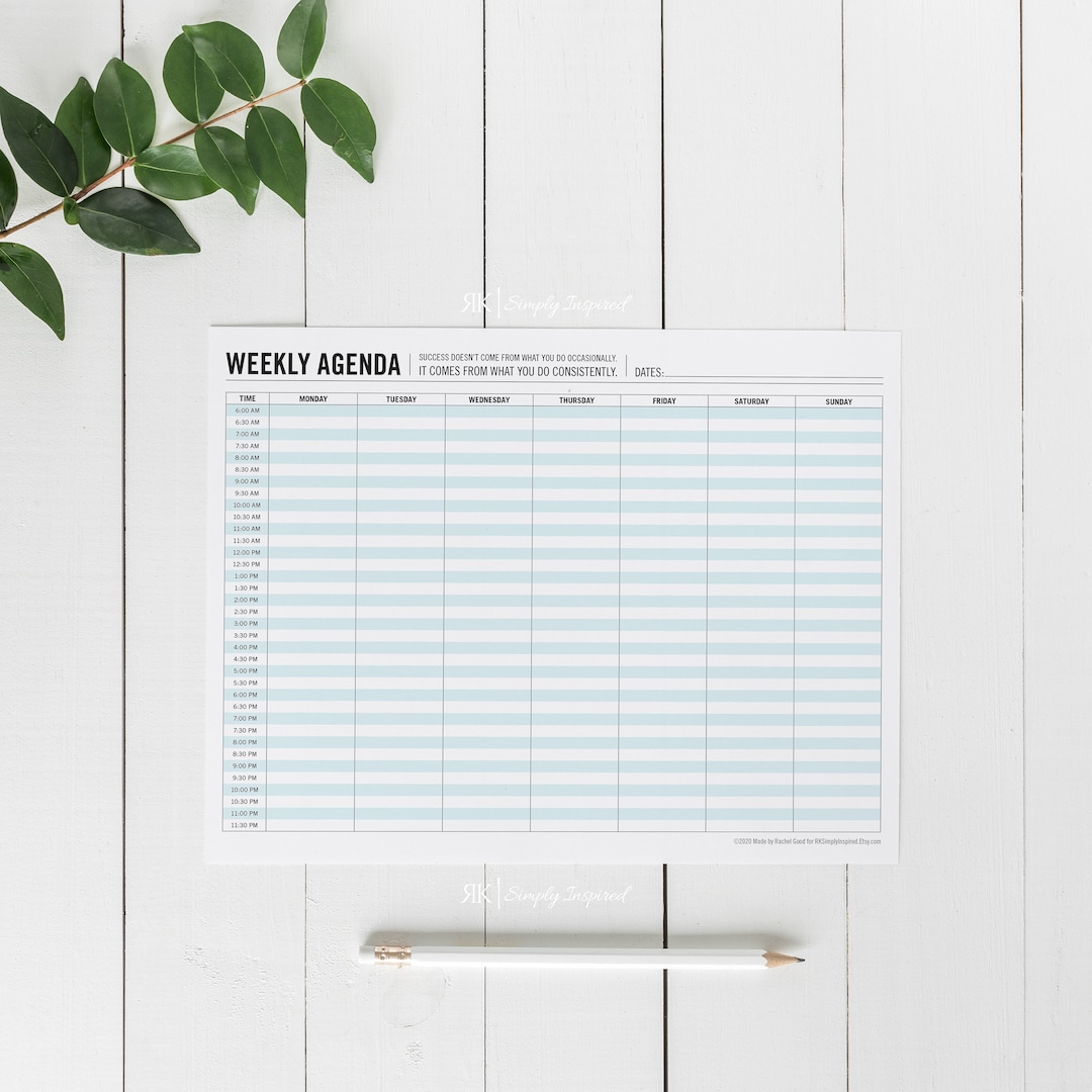 Weekly Agenda Schedule Printable Download Weekly Planner Productivity ...