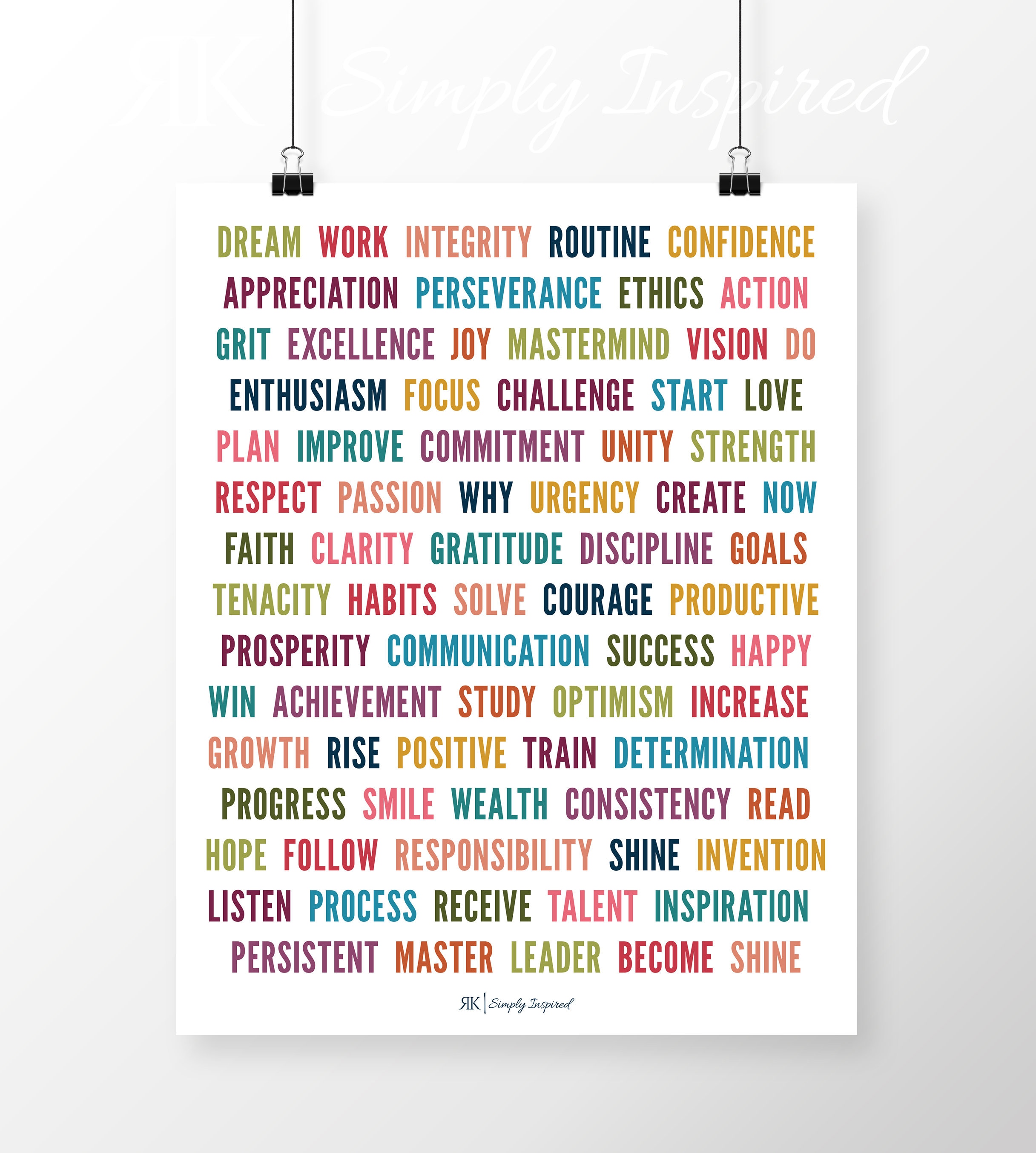 Rainbow Words of Wisdom Typography Poster Digital Download, Success ...