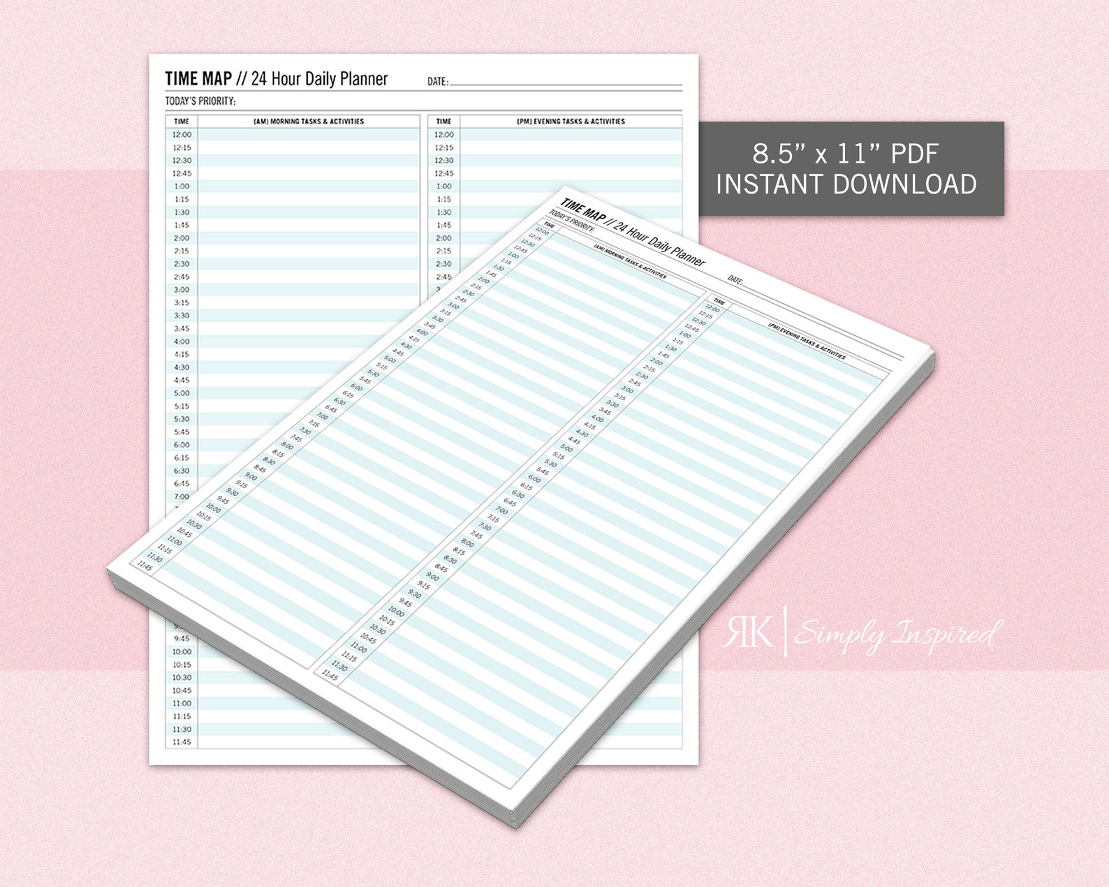 Time Map Daily Planner Printable Download 24 Hour Planner - Etsy