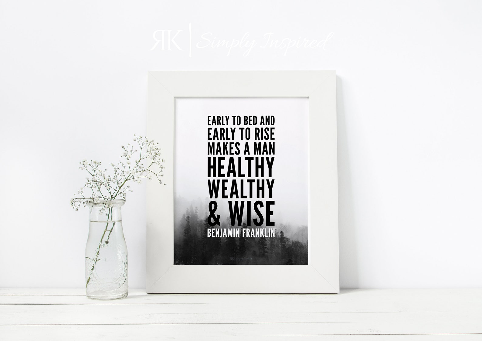 Benjamin Franklin Quote Poster Printable Wall Art "early to Bed and ...