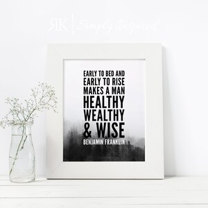 Benjamin Franklin Quote Poster Printable Wall Art "early to Bed and ...