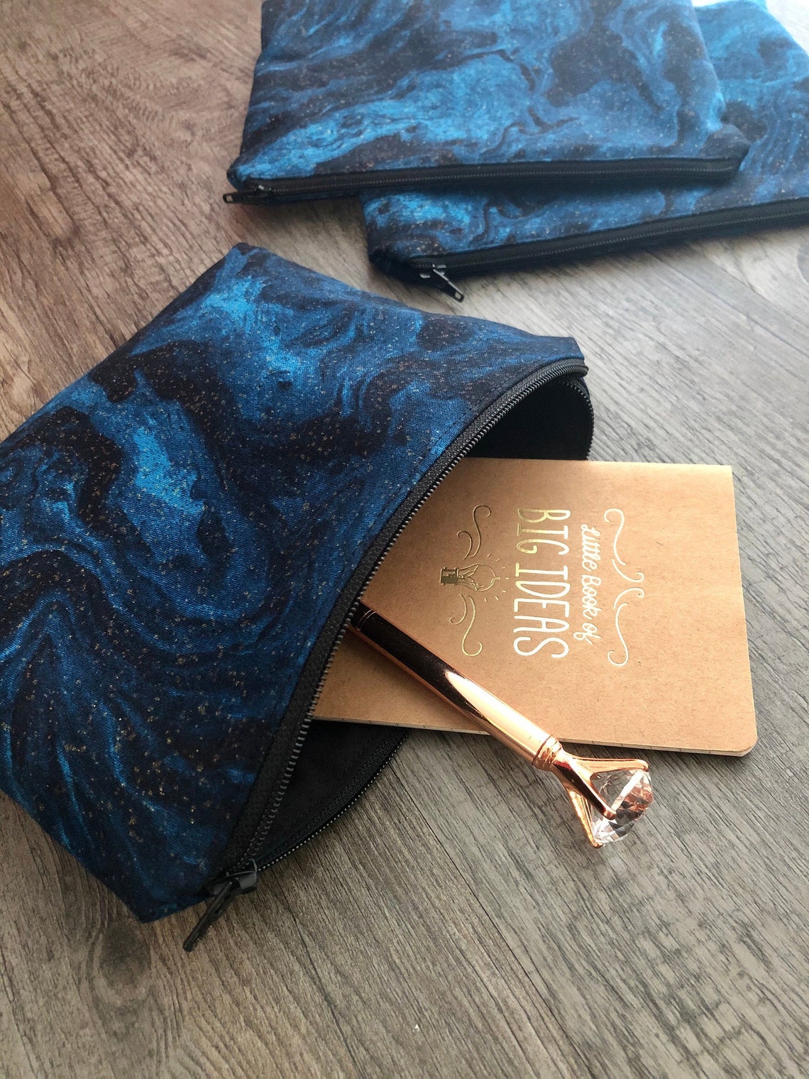 Blue Marble Zipper Pouch Makeup Bag Pencil Case Travel Bag | Etsy