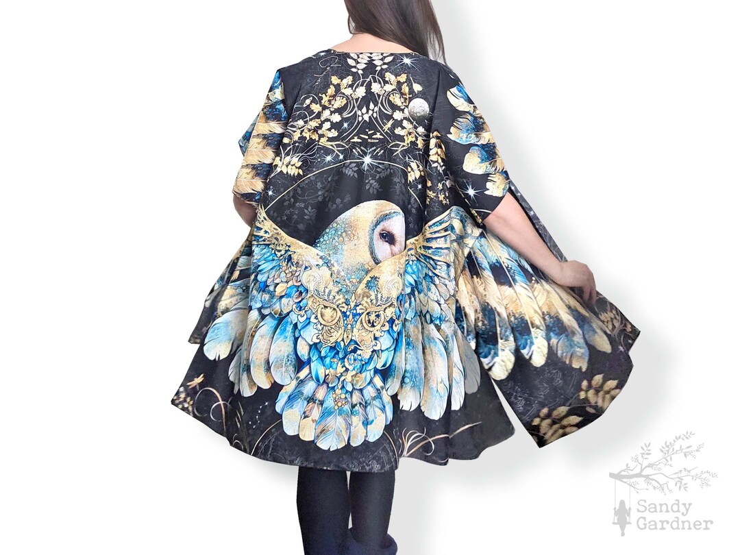Owl Robe, Barn Owl Black Kaftan, Gift for Her, Owl Present, Throw Over ...