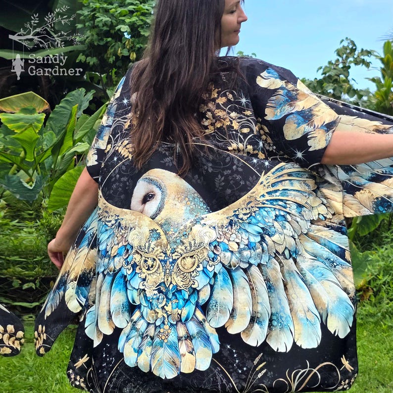 Owl Robe, Barn Owl Black Kaftan, Gift for Her, Owl Present, Throw Over ...