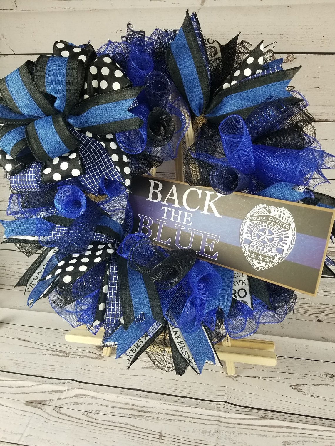 Police Deco Mesh Wreath Police Retirement Wreath Blue Line | Etsy