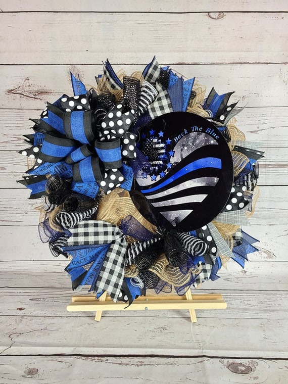 Police Deco Mesh Wreath Police Retirement Wreath Blue Line | Etsy