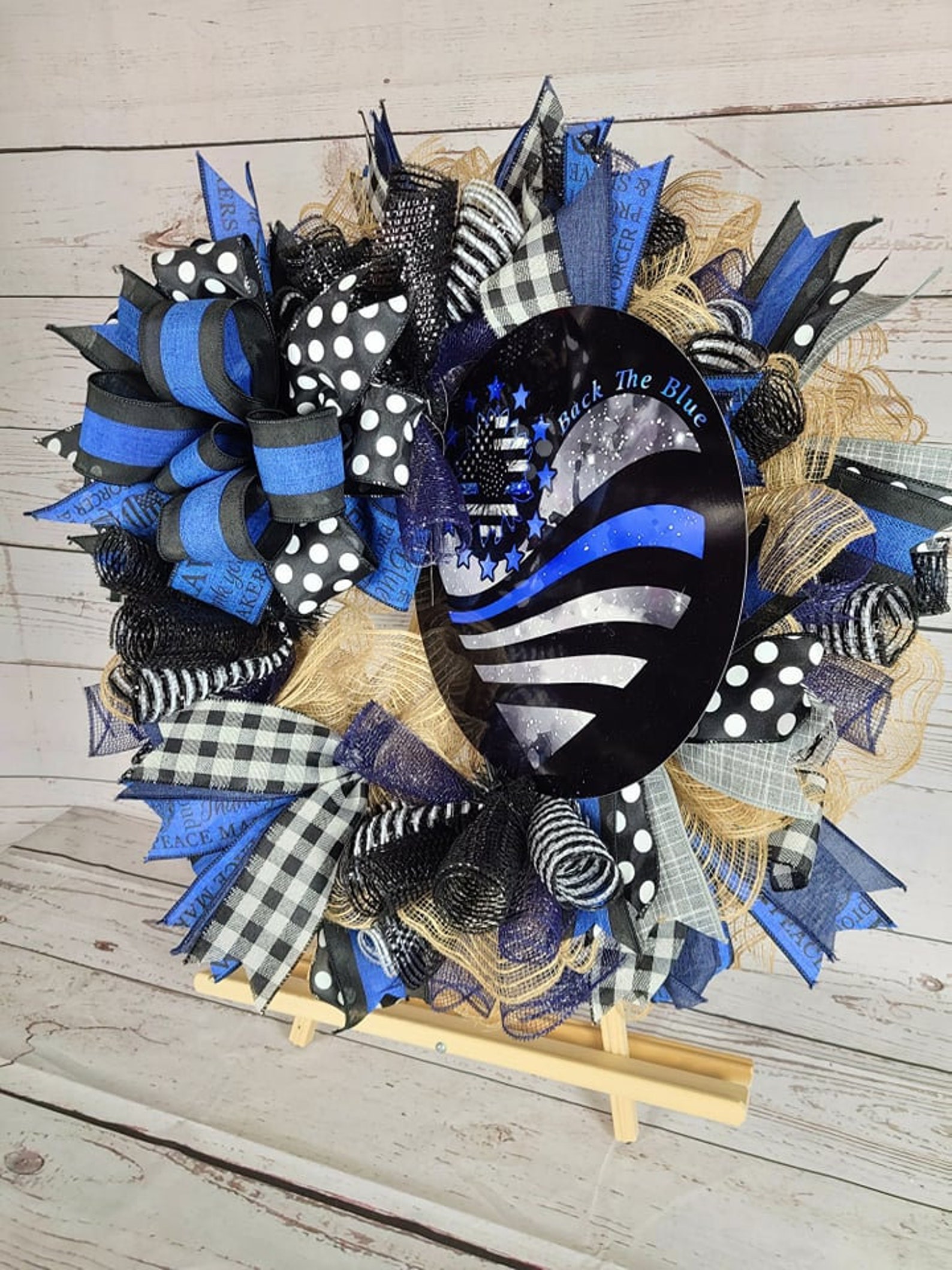 Police Deco Mesh Wreath Police Retirement Wreath Blue Line | Etsy