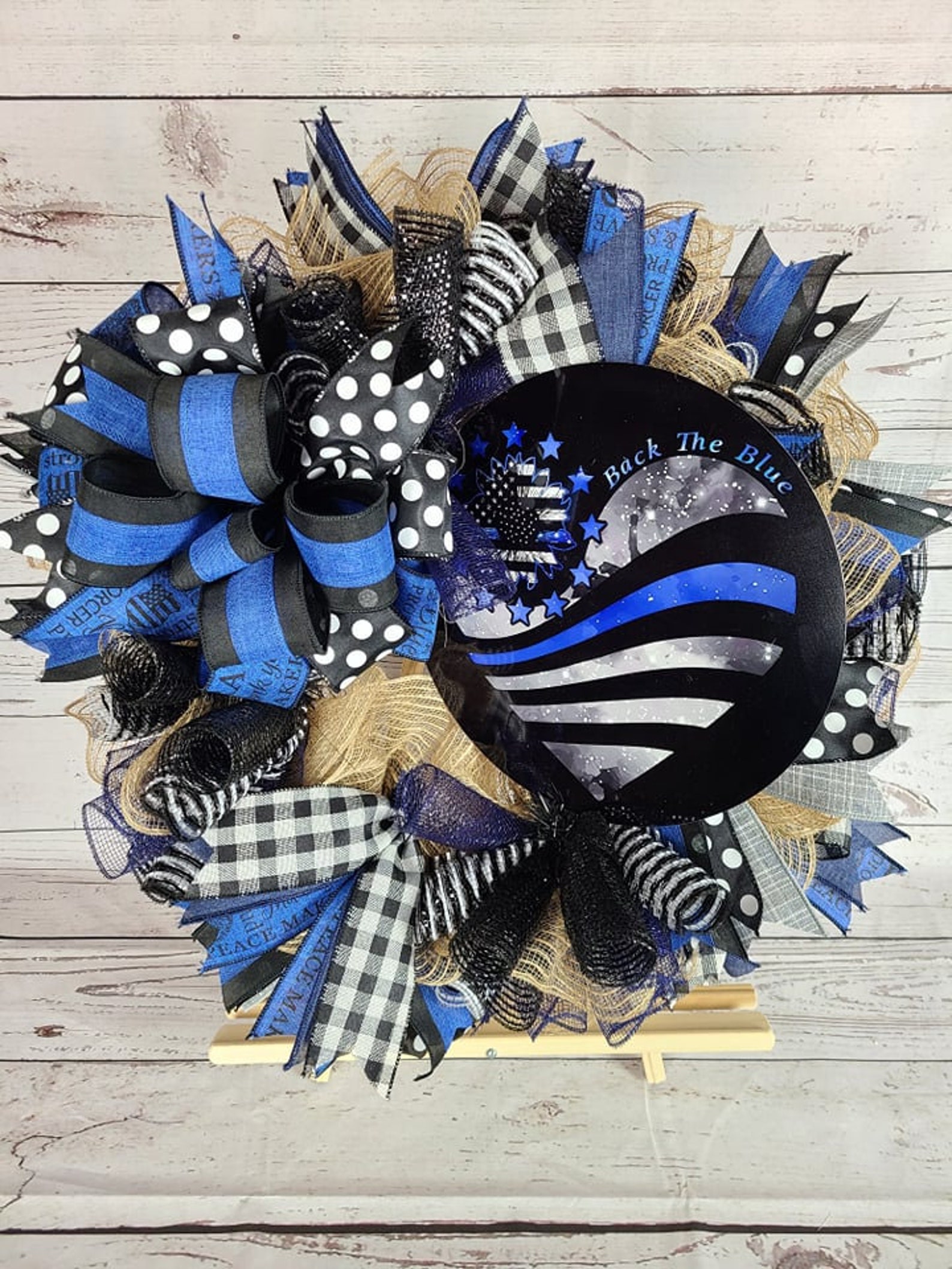 Police Deco Mesh Wreath Police Retirement Wreath Blue Line | Etsy