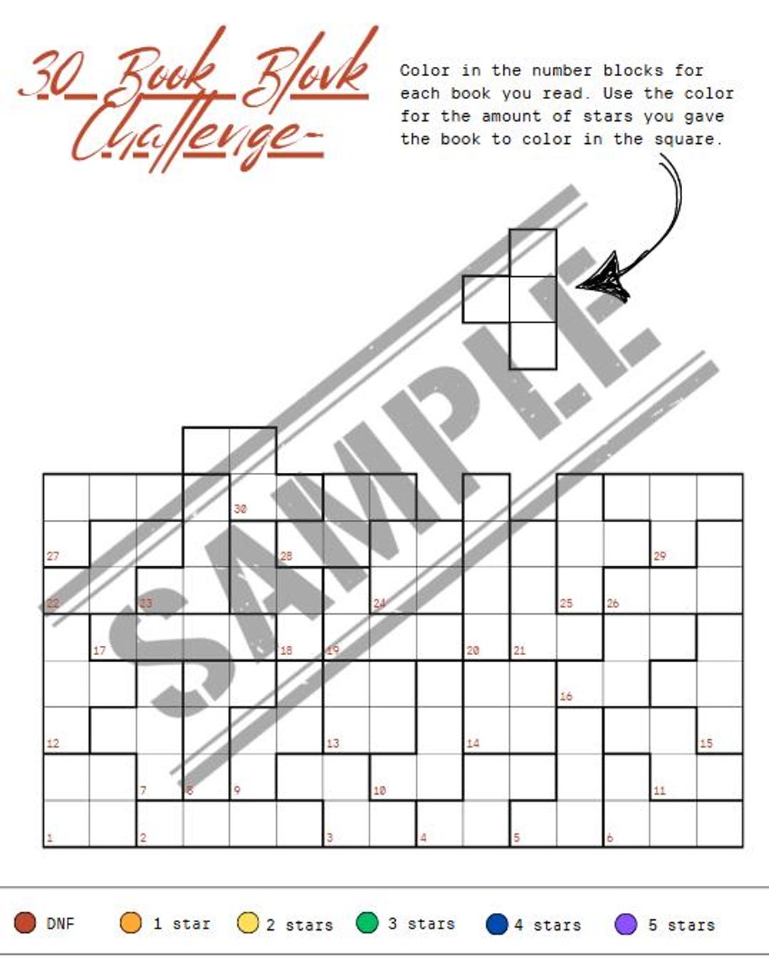 30 Book Challenge Printable Template, Printable Reading Challenge - Etsy