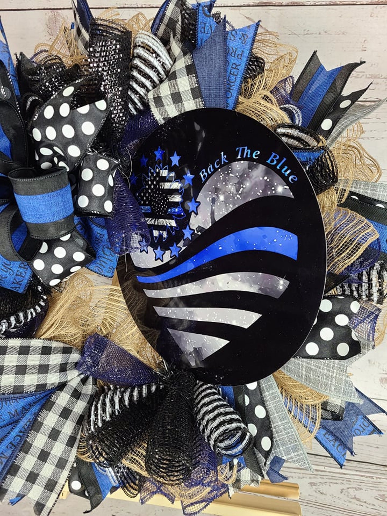 Police Deco Mesh Wreath Police Retirement Wreath Blue Line | Etsy