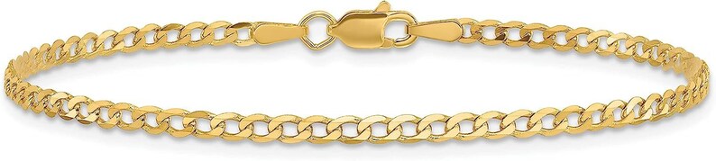 Avariah Diamonds Solid 10k Yellow Gold 2.4mm Flat Beveled Curb Chain Anklet 10 16 18 20 22 24 26 ...