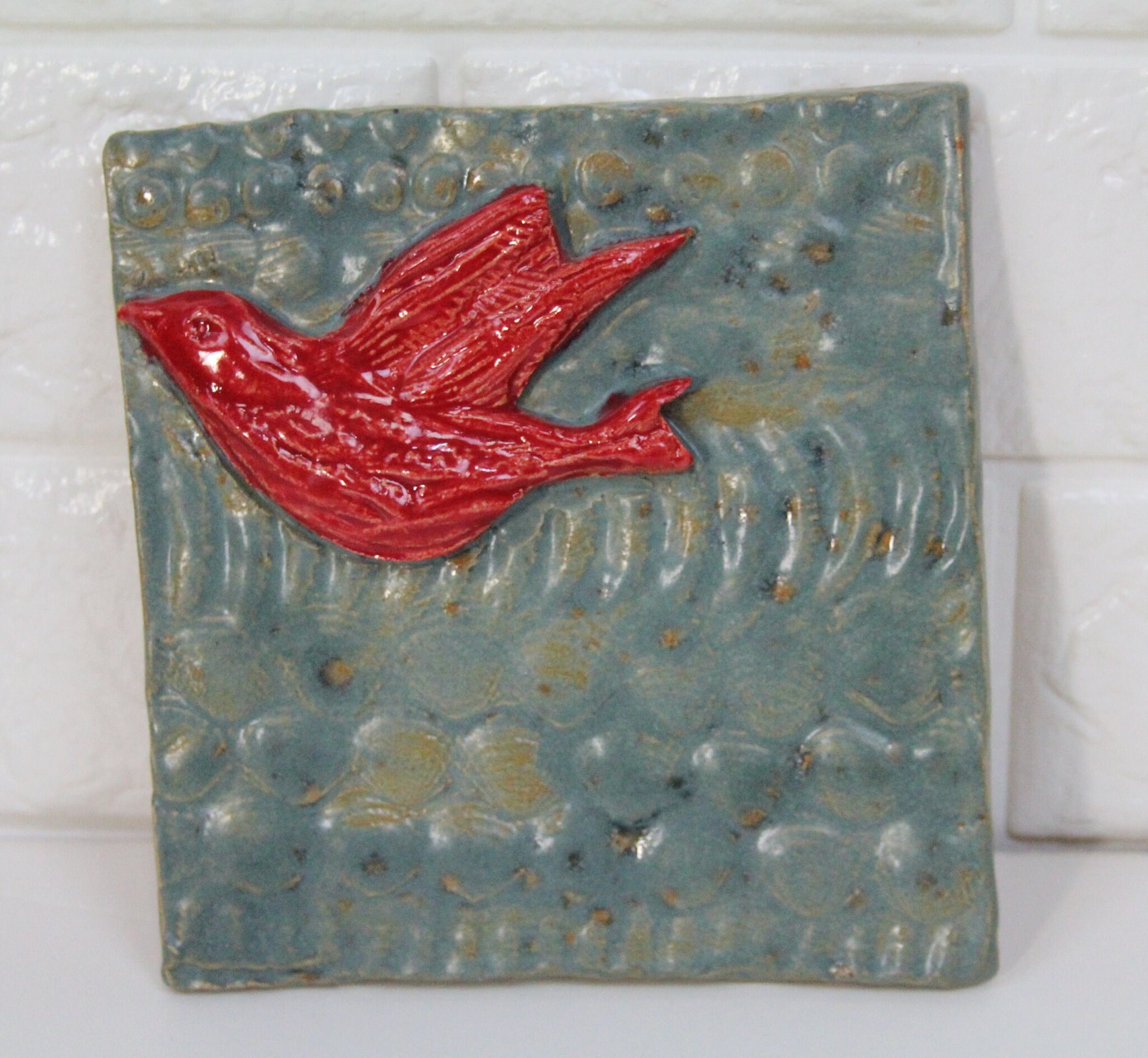 Amy Meya Art Pottery Tile Red Bird in the Sky 5 1/2 X - Etsy