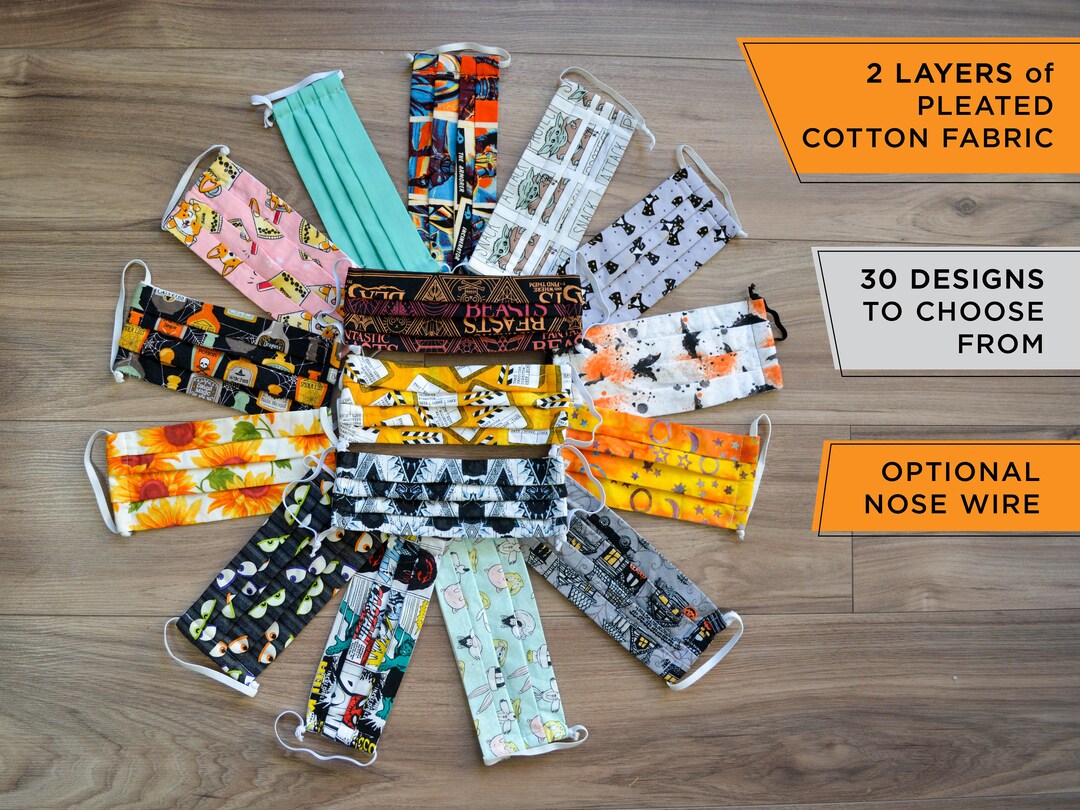 Adult Pleated Face Masks W/ Optional Nose Strip - Etsy