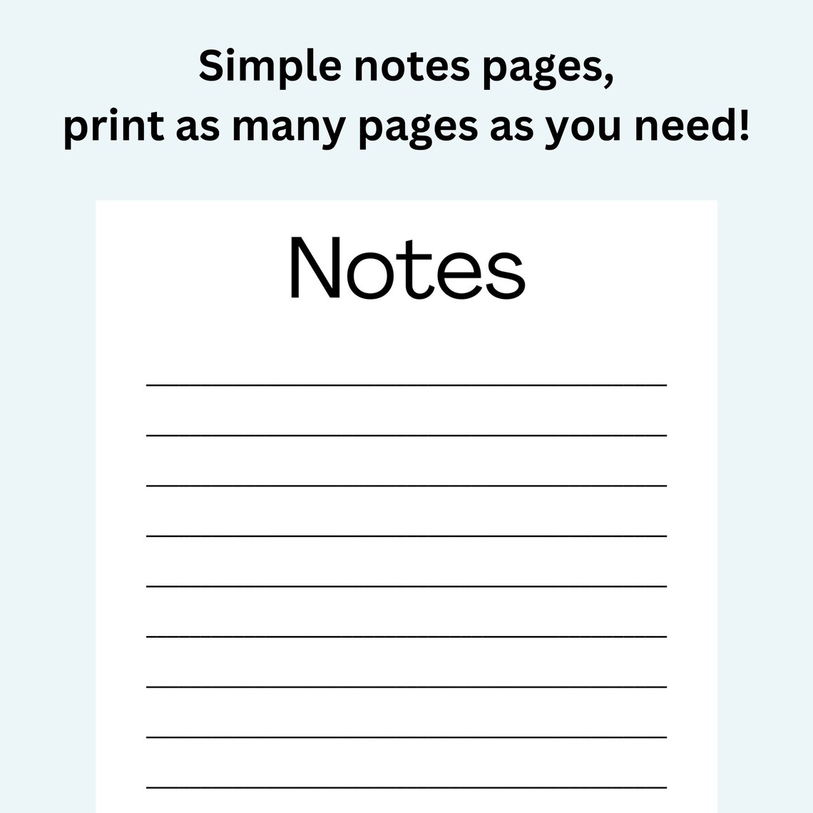 Printable Notes Page, Double Spaced, Simple Font, Planner Insert, Lined ...