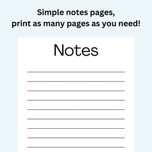 Printable Notes Page, Double Spaced, Simple Font, Planner Insert, Lined ...