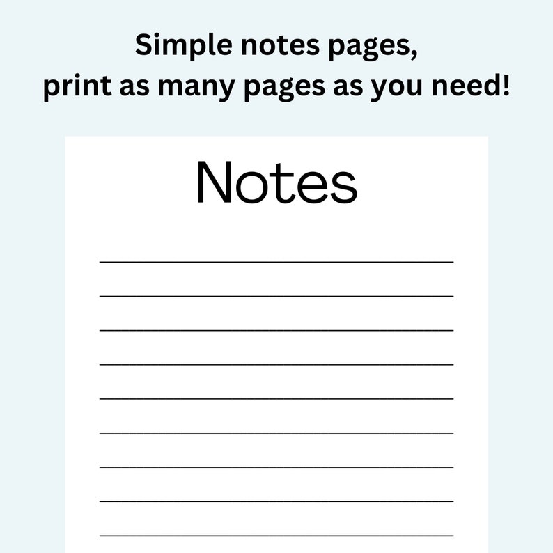 Printable Notes Page, Double Spaced, Simple Font, Planner Insert, Lined ...