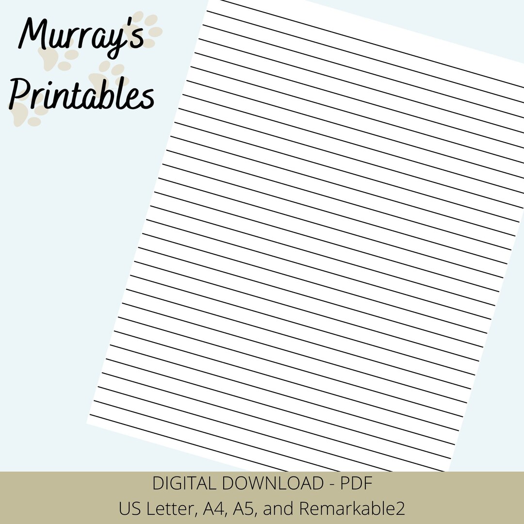 Single Spaced Lined Page, Printable, A4, A5, Letter, Remarkable2 - Etsy