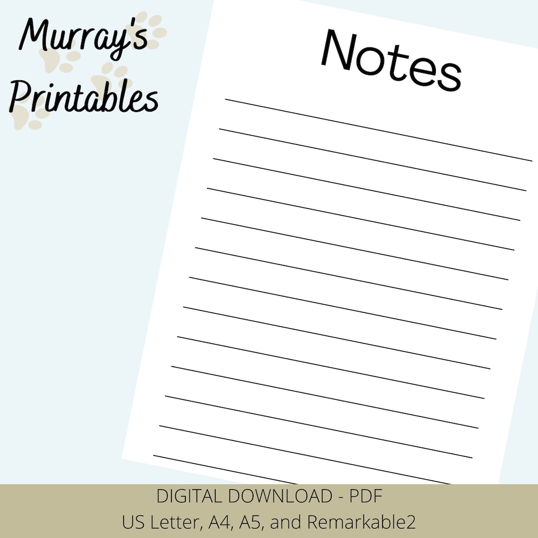 Printable Notes Page, Double Spaced, Simple Font, Planner Insert, Lined ...