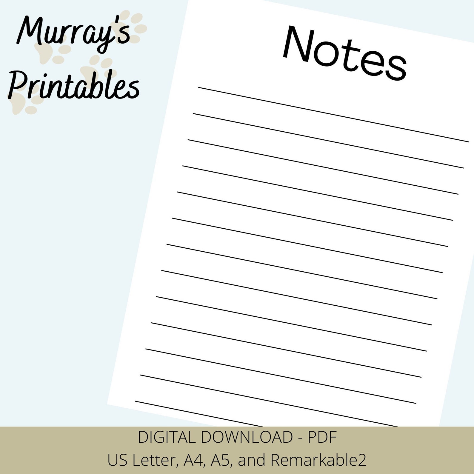 Printable Notes Page, Double Spaced, Simple Font, Planner Insert, Lined ...