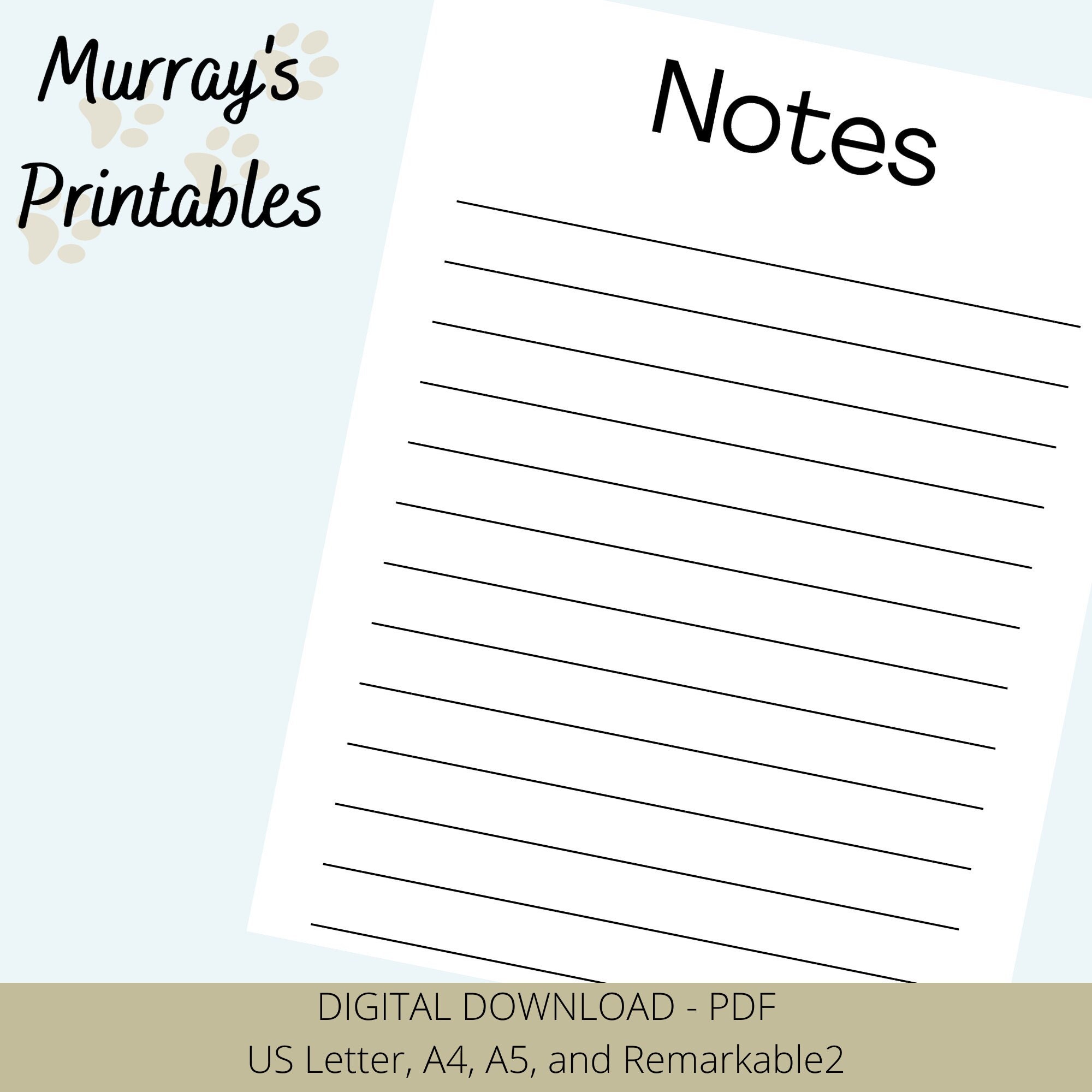 Printable Notes Page, Double Spaced, Simple Font, Planner Insert, Lined ...