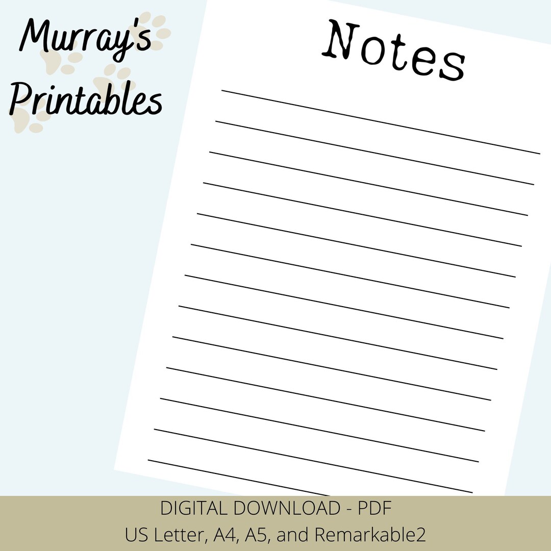 Printable Notes Page, Double Spaced, Typewriter Font, Planner Insert ...