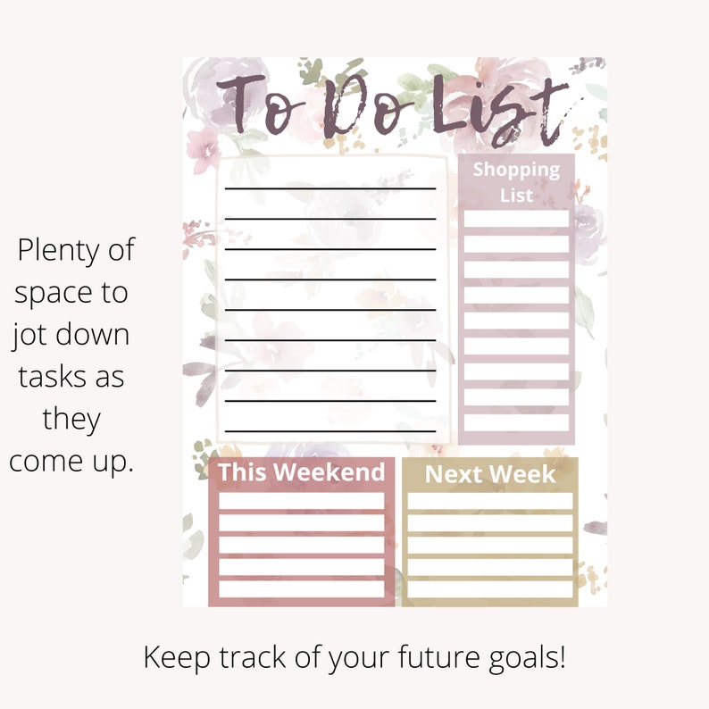To Do List Floral Printable Digital Download Bullet Journal A4 A5 ...