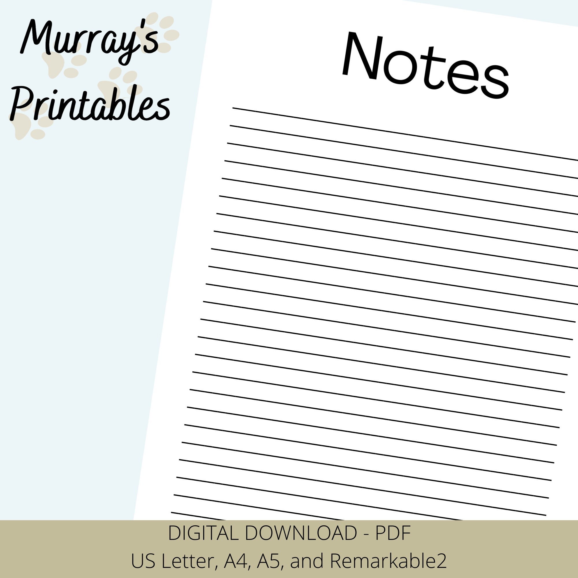 Printable Notes Page, Single Spaced, Simple Font, Planner Insert, Lined ...