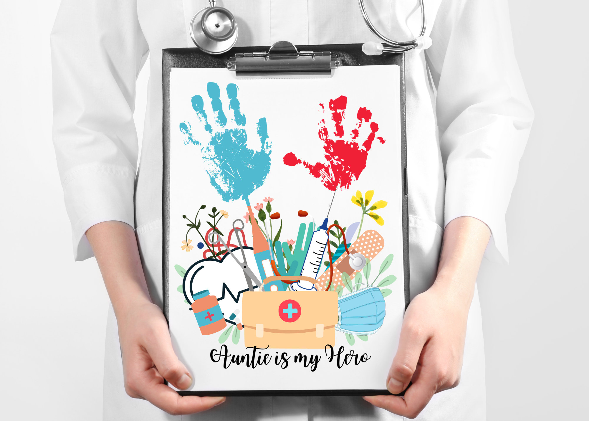 Doctor Aunt Handprint Art: Hero Gift, Mother's Day Craft (digital ...