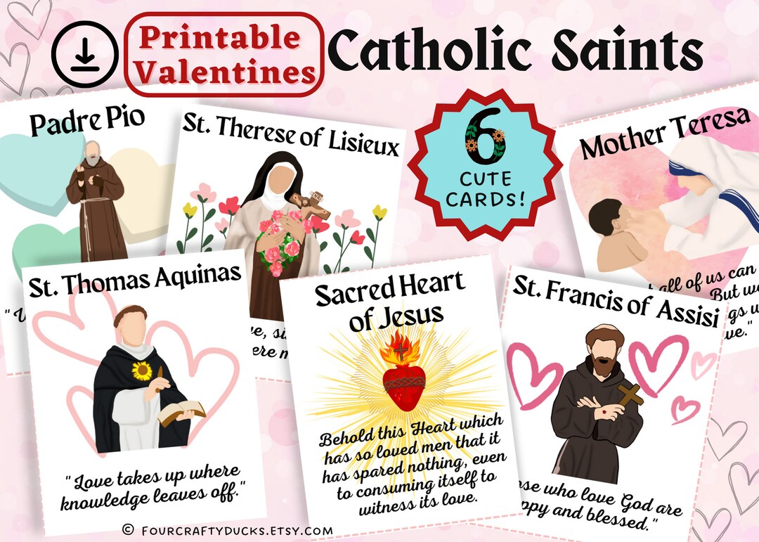 Printable Catholic Saints Valentines: Kids' Class Cards (PDF) - Etsy